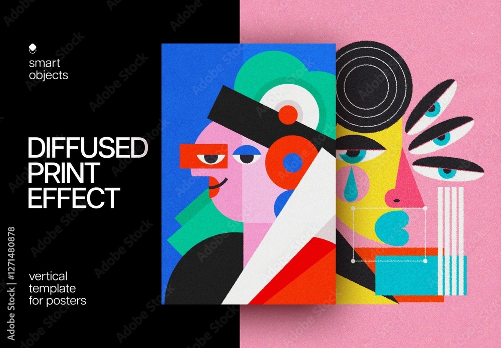 Diffused Print Design Poster Effect Mockup Stock Template | Adobe Stock