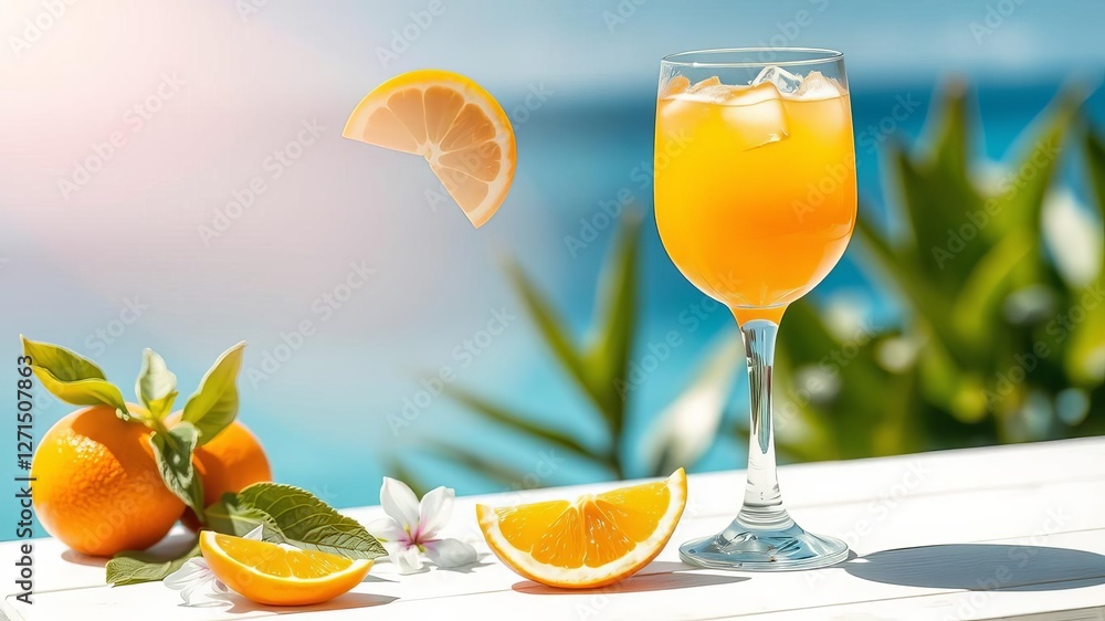 Poster A refreshing glass of diluted orange juice with added water ...