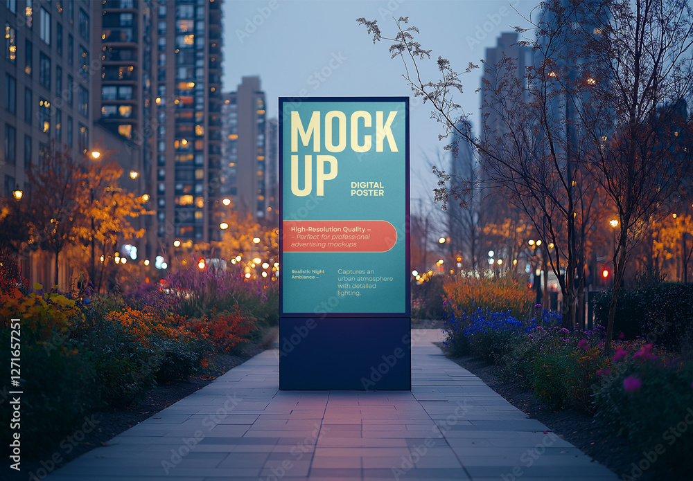 Realistic urban digital lightbox mockup with a blank advertising ...