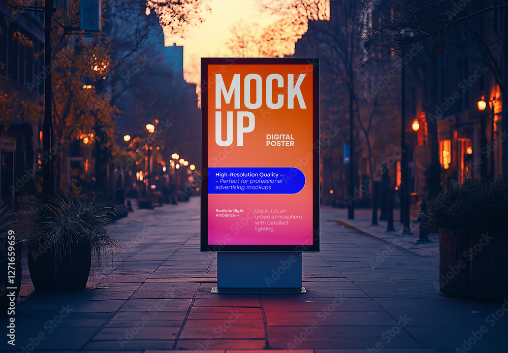 Realistic urban digital lightbox mockup with a blank advertising ...