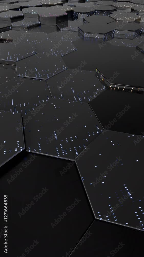 A 3D abstract animation depicting technology with a vertical background ...
