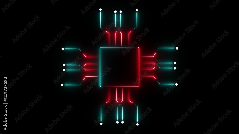 Concept animation of turning on of CPU microprocessor in motherboard ...