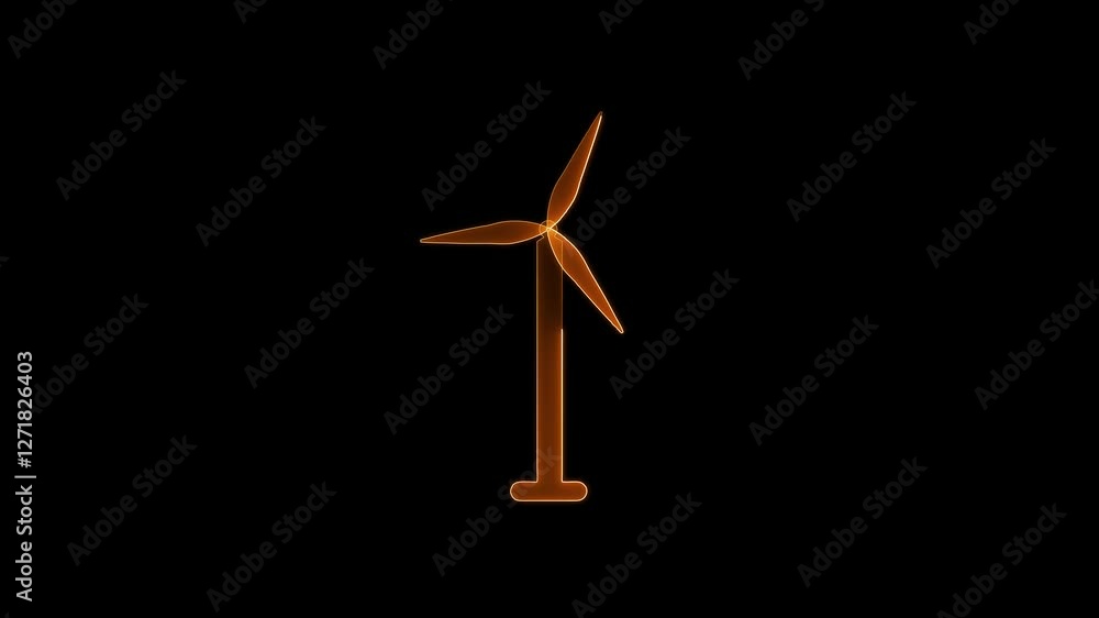 Continuous one single line drawing wind turbine windmill neon glow ...