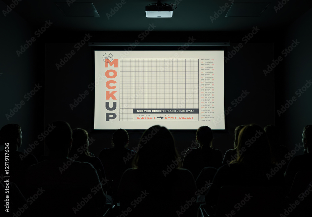 Projector Screen with People at Class Watching Mockup Stock Template ...