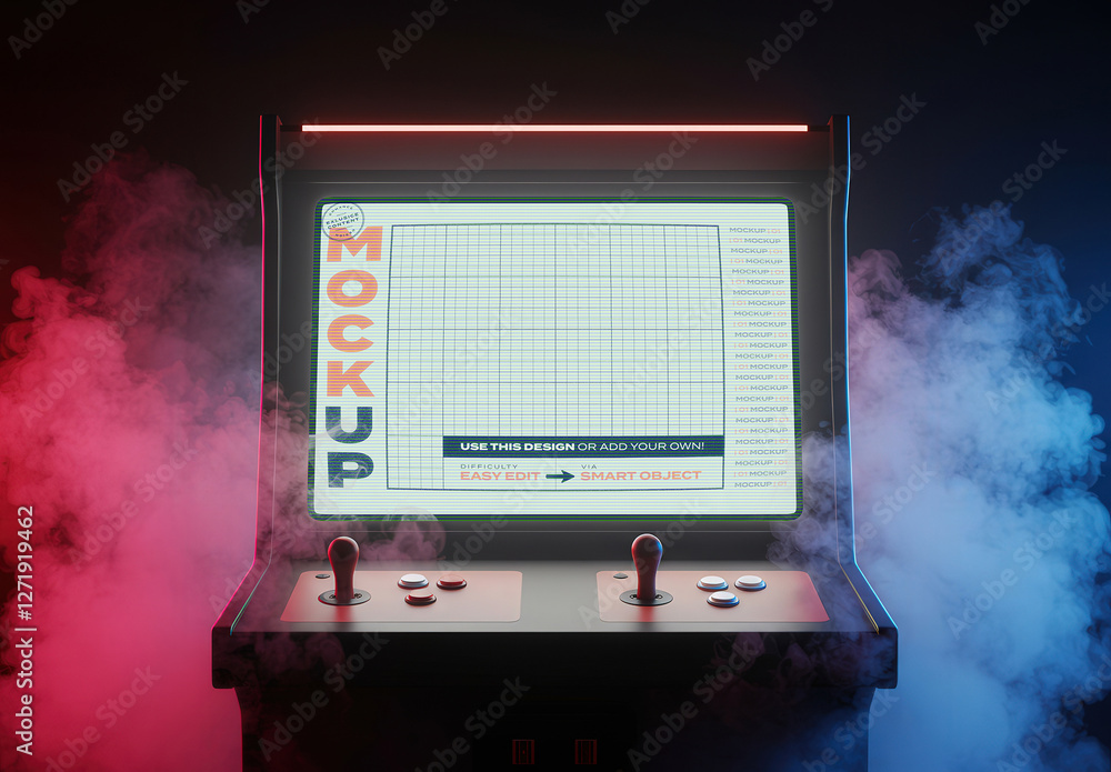 Retro Arcade Machine Old Style Video Games Screen Mockup with Smoke ...