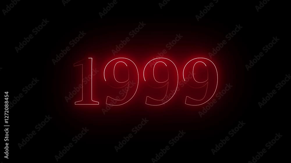 1999 number icon neon glow animation. 1999 text neon infinite loop ...