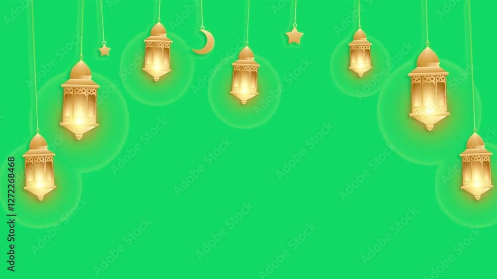 warm yellow 2d animated set of ramadan swinging lanterns flat design ...