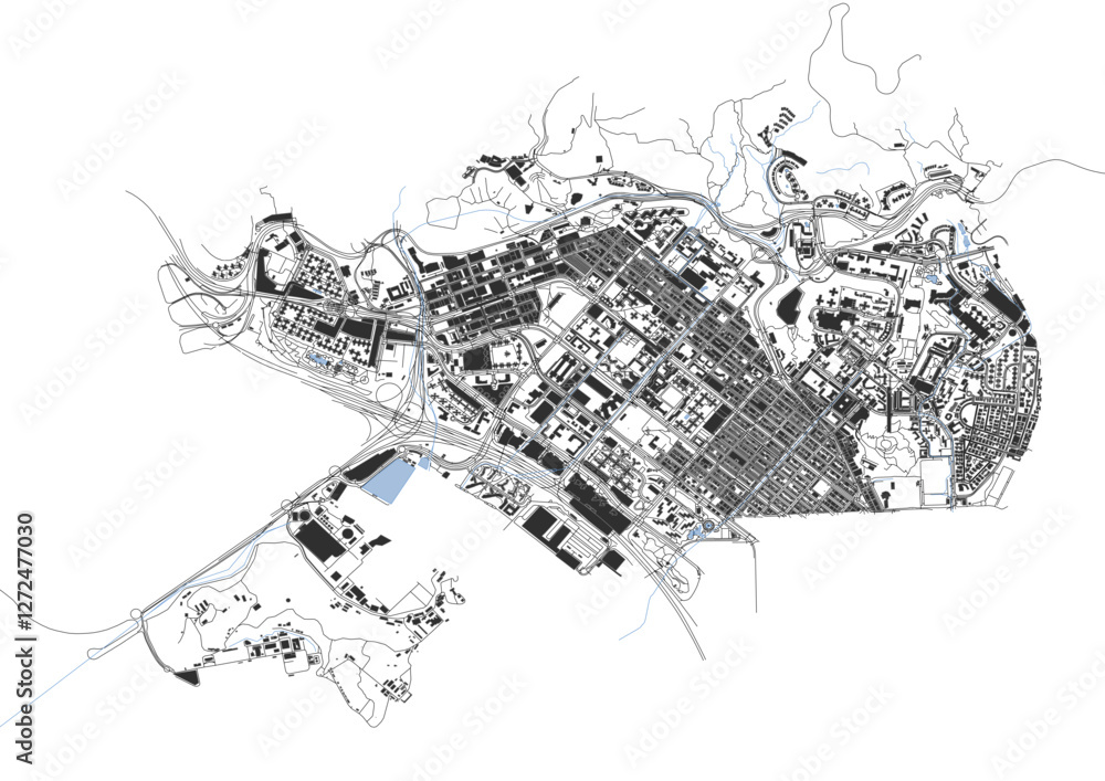 Poster vector map of buildings waterway and highways in sham shui po ...