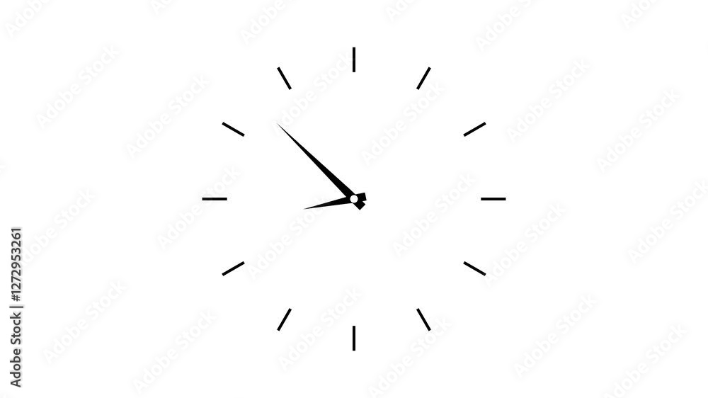 Twelve hours clock run, moving time arrows, 12 hours clock dial loop ...