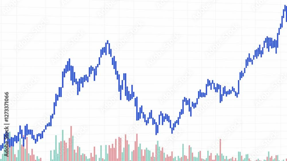 Blue line graph shows rising trend on stock chart, indicating positive ...
