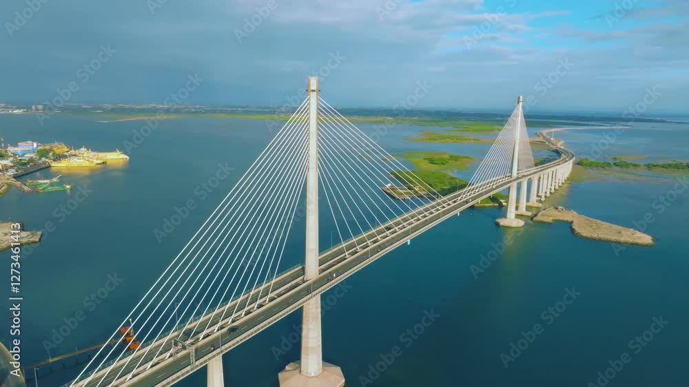 4K Aerial Perspective Cebu Cordova Bridge, Philippines. Cebu-Cordova ...