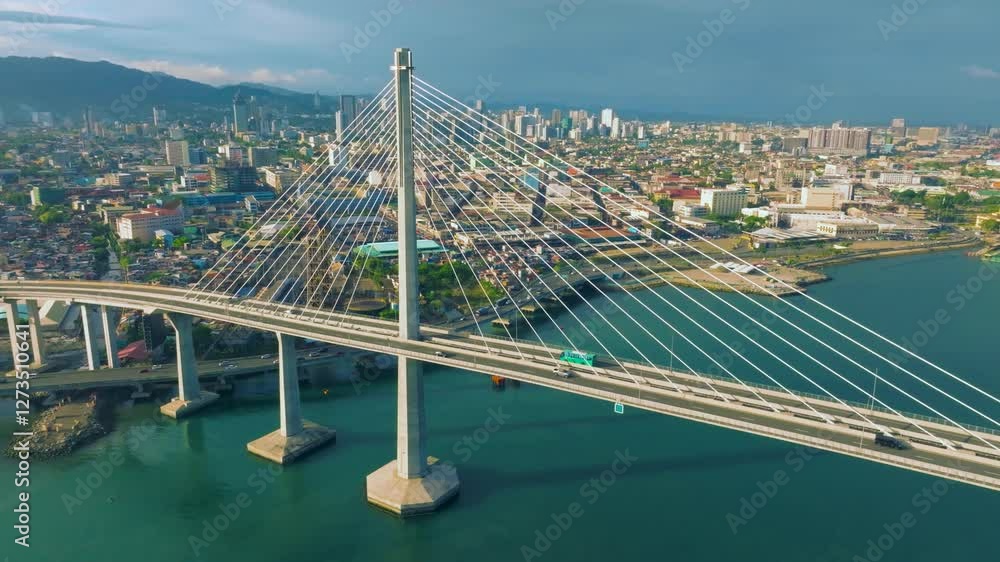 4K Aerial Perspective Cebu Cordova Bridge, Philippines. Cebu-Cordova ...