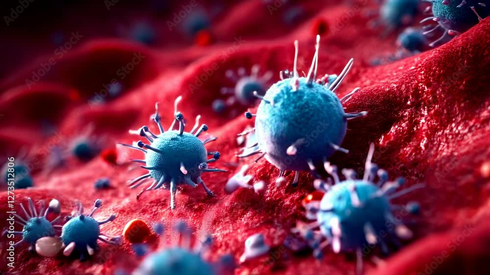 A highly detailed 3D medical animation depicting the immune response as ...