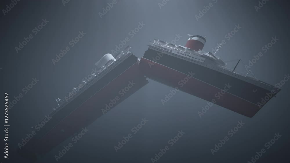 Giant cruise ship broken in half sinking underwater. Ship after an ...