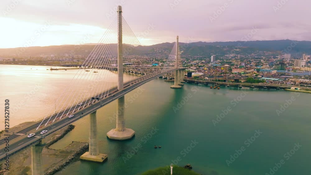 4K Aerial Perspective Cebu Cordova Bridge, Philippines. Cebu-Cordova ...
