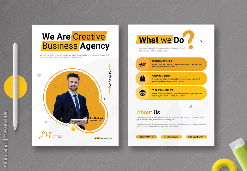 Modern Orange Color Business Flyer Template Stock Template | Adobe Stock