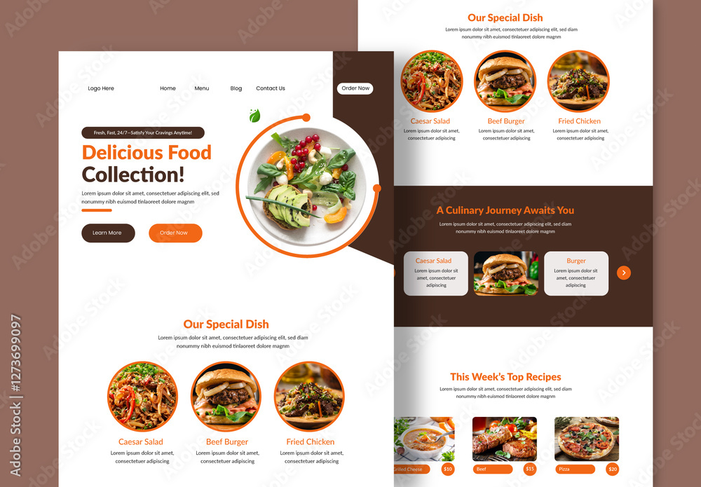 Restaurant Landing Page Design Stock Template | Adobe Stock