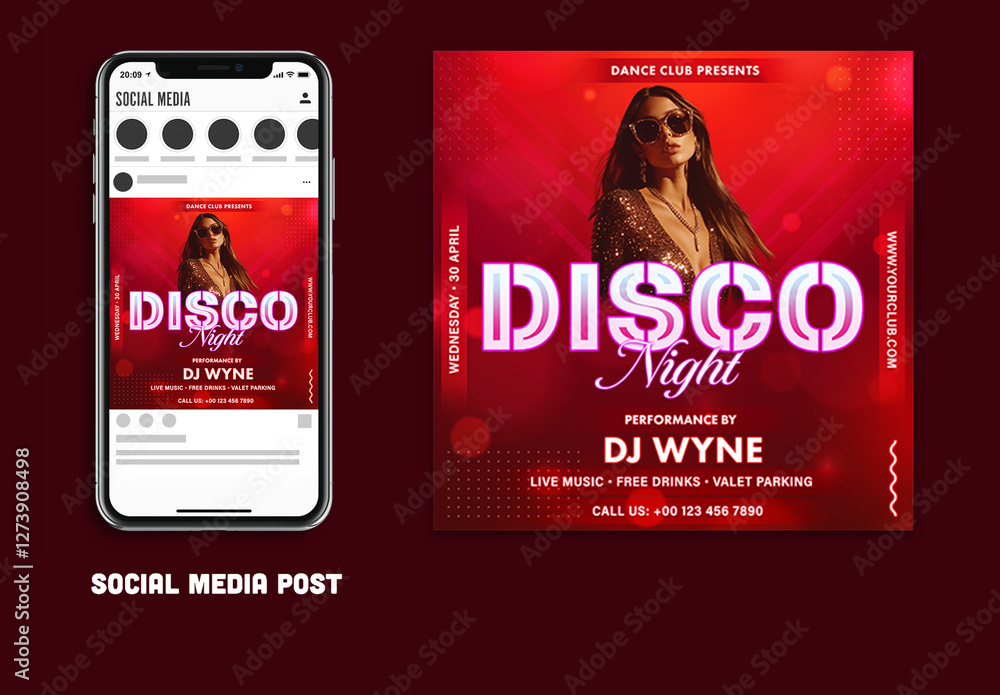 Disco Night Party, Editable Social Media Post for Club, Disco and ...