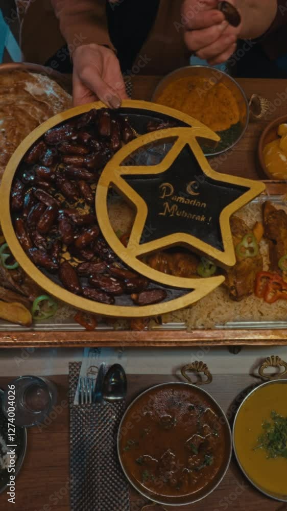 Vertical Screen: Festive Ramadan iftar gathering with traditional ...