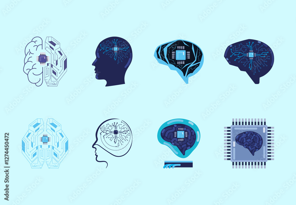 Blue Neuromorphic Computing Futuristic AI Concept. Digital Brain ...