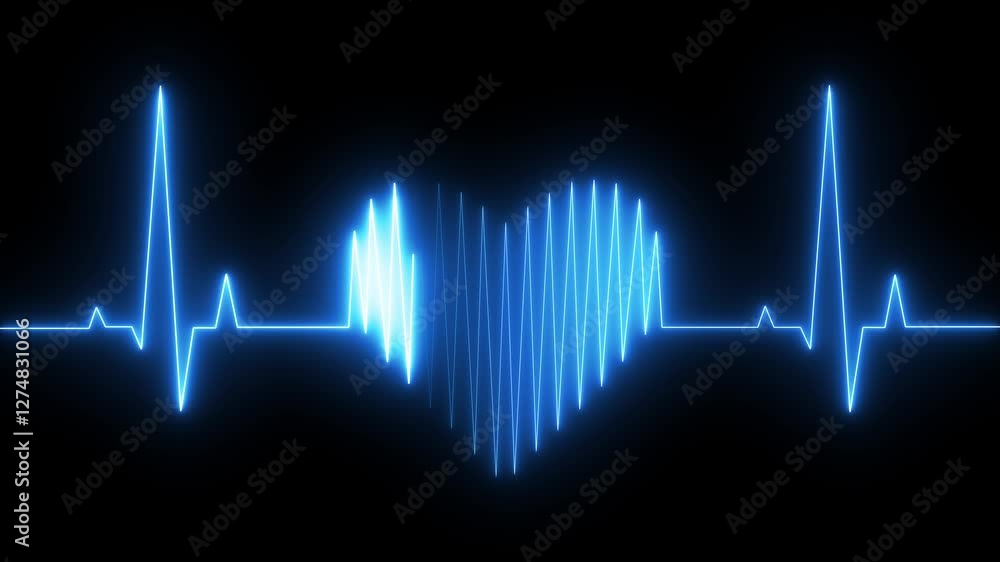 Neon line heartbeat. Seamlessly loop electrocardiogram medical screen ...