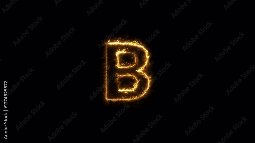 Glowing Neon Fire Alphabet Letter B Animation on Black Background for ...
