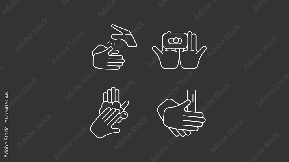 Animated handwashing methods white icons. Hand washing hygienic ...