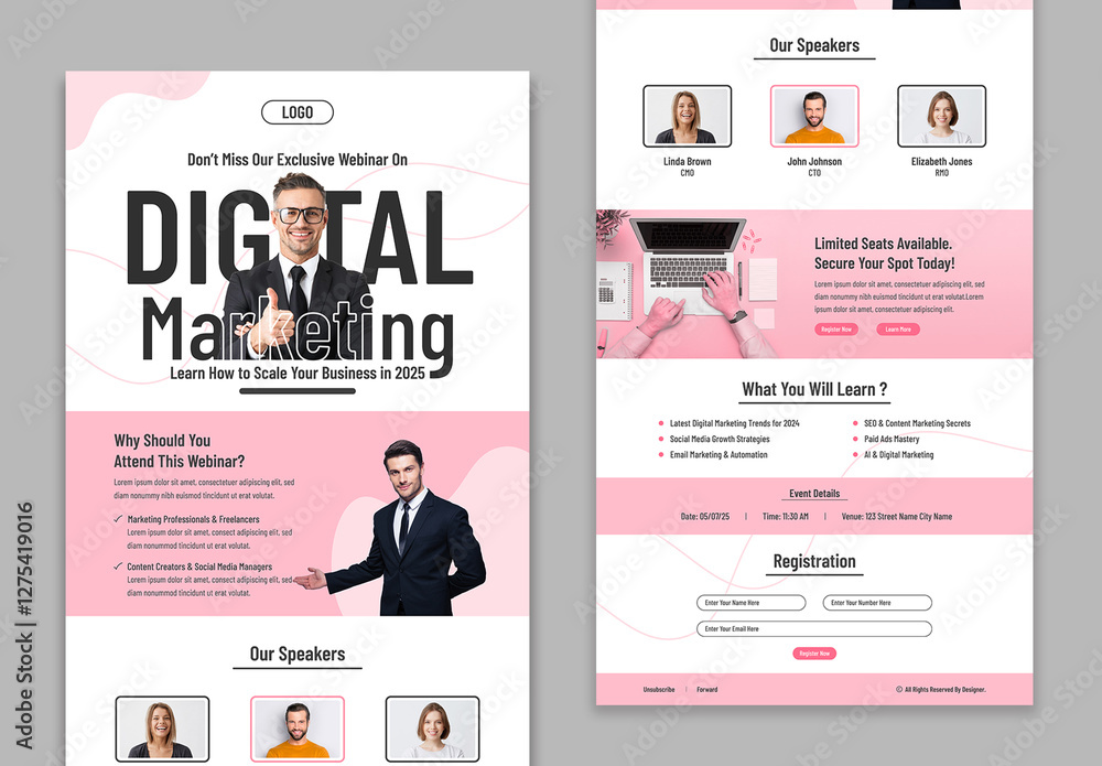 Digital Marketing Webinar Invitation Newsletter Template Layout Stock ...