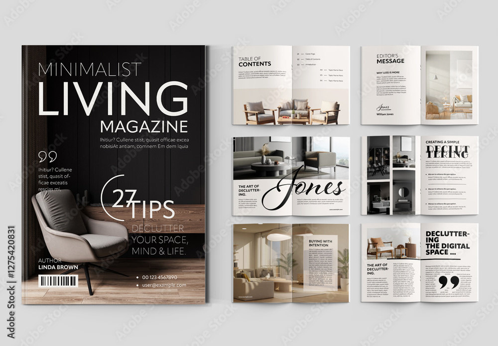 Modern Minimalist Living Magazine Layout For Elegant Design Stock ...
