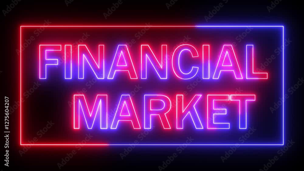 financial market text icon animation neon glowing red blue color font ...