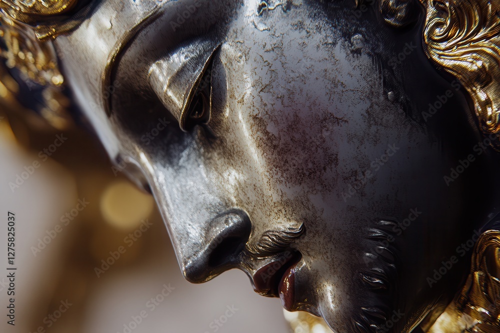 Poster A detailed close-up of a religious icon being venerated by a ...