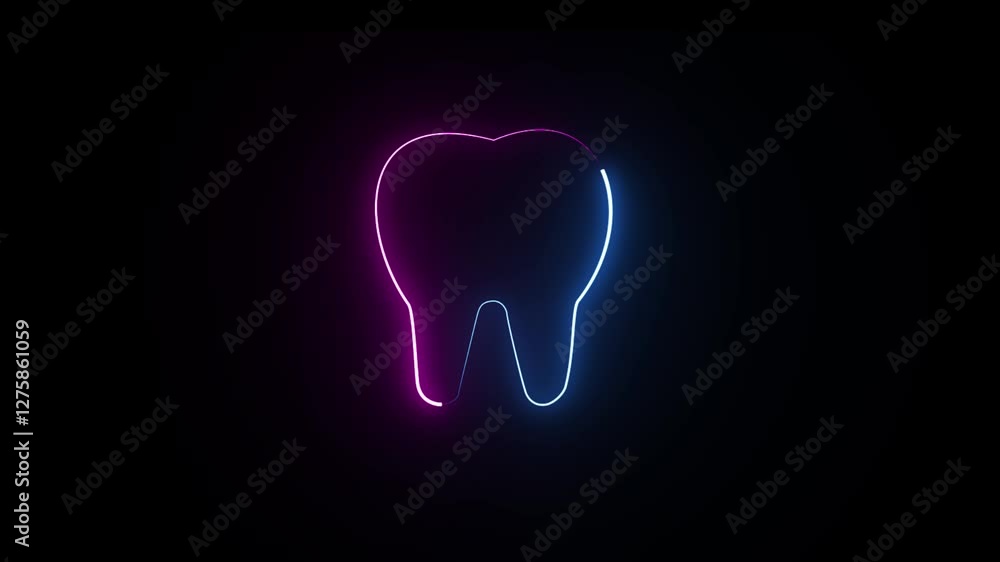 Neon tooth icon animation. Glowing neon tooth sign symbol., Teeth sign ...