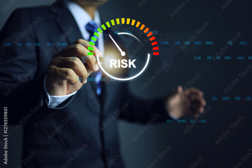 Poster Risk management concept with businessman plan to reduce ...