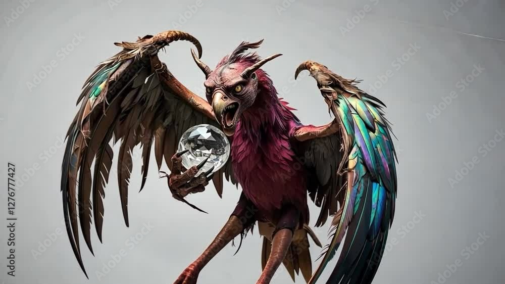 A mystical eldritch harpy, brought to life with AI animation, clutching ...