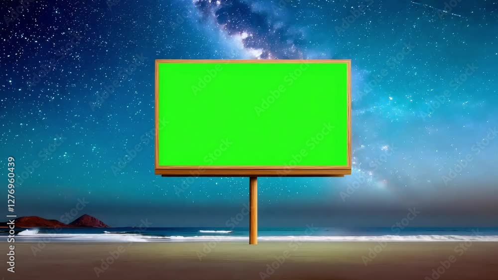 Empty blank wooden billboard green screen chroma key greenscreen with ...