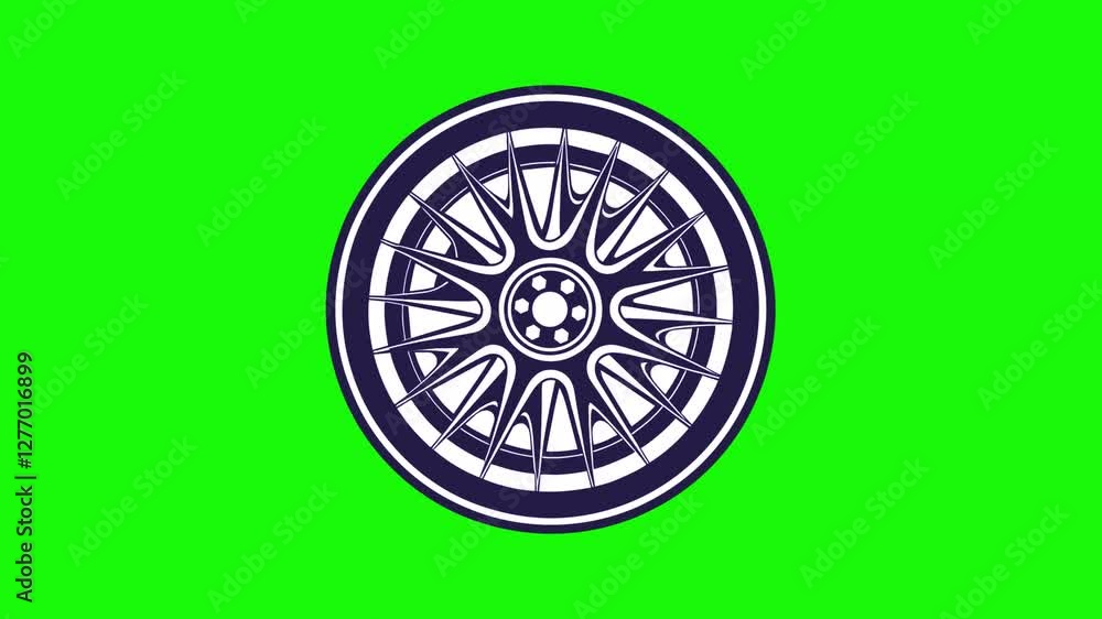 Rotating Car Wheels Animation on Green Screen – Flat 2D Spinning Tire ...