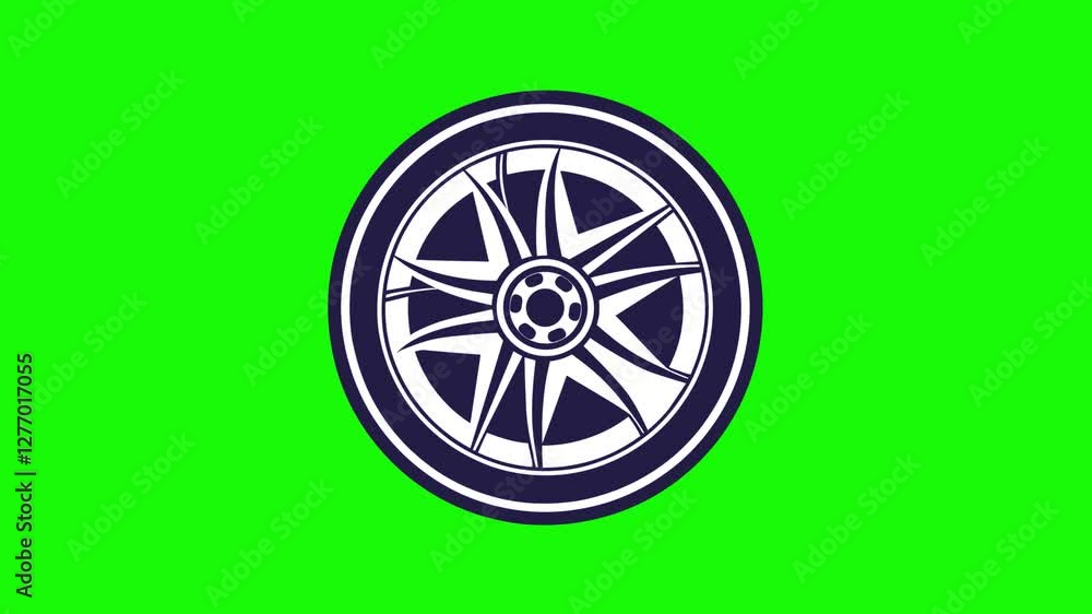 Rotating Car Wheels Animation on Green Screen – Flat 2D Spinning Tire ...