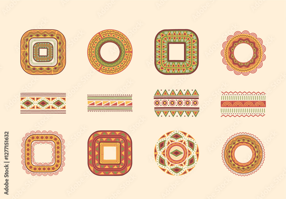 Brown African Traditional Pattern Illustration Set Stock Template ...