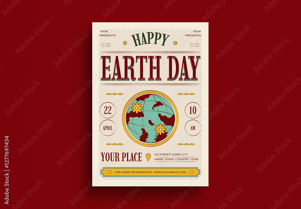 Cream Vintage Aesthetic Earth Day Flyer Layout Stock Template | Adobe Stock