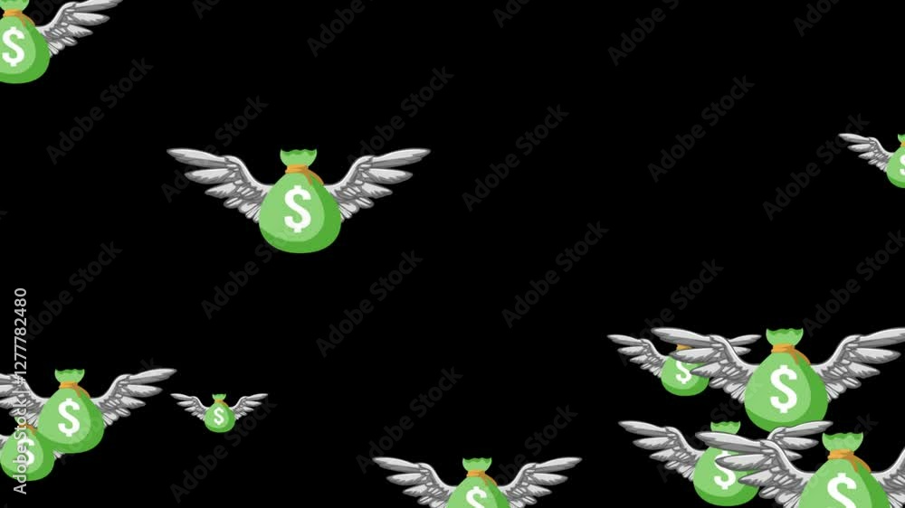 flying money bag animation. dollar sack pop up motion on green screen ...