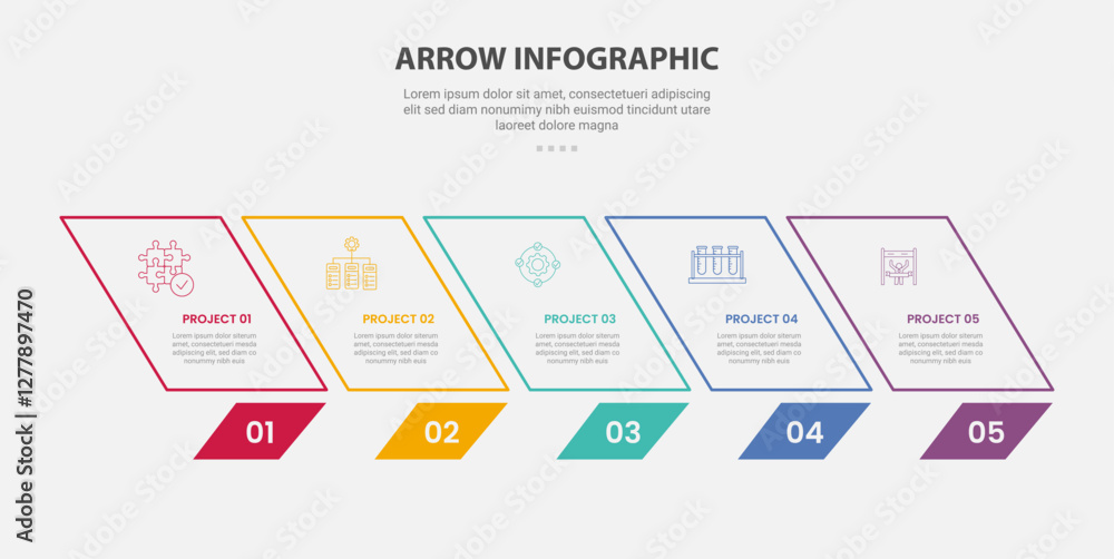 Poster arrow base infographic outline style with 5 point template with ...