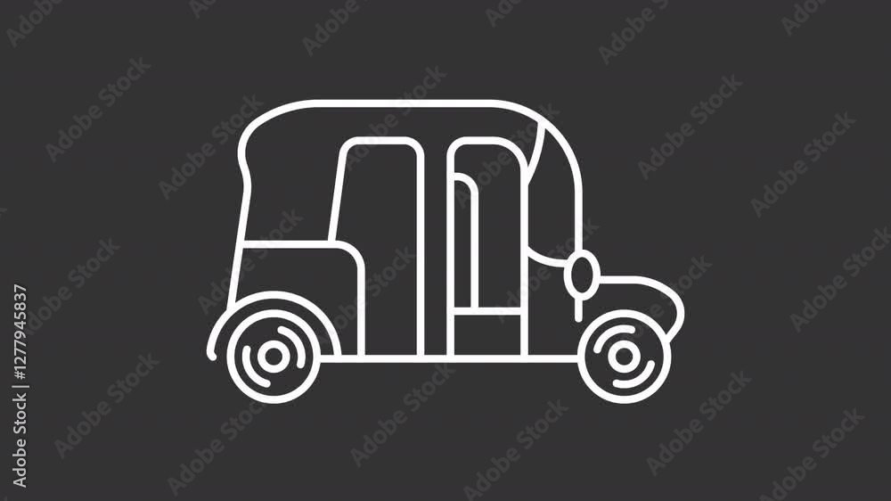 Animated auto rickshaw white icon. Tricycle taxi line animation. Moving ...