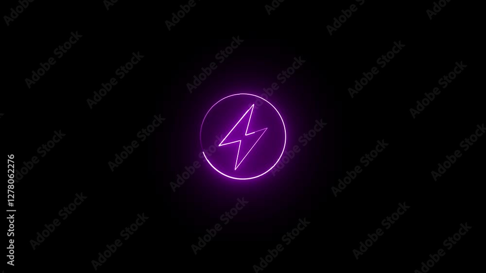 Neon glowing purple color battery charging icon animation with neon ...