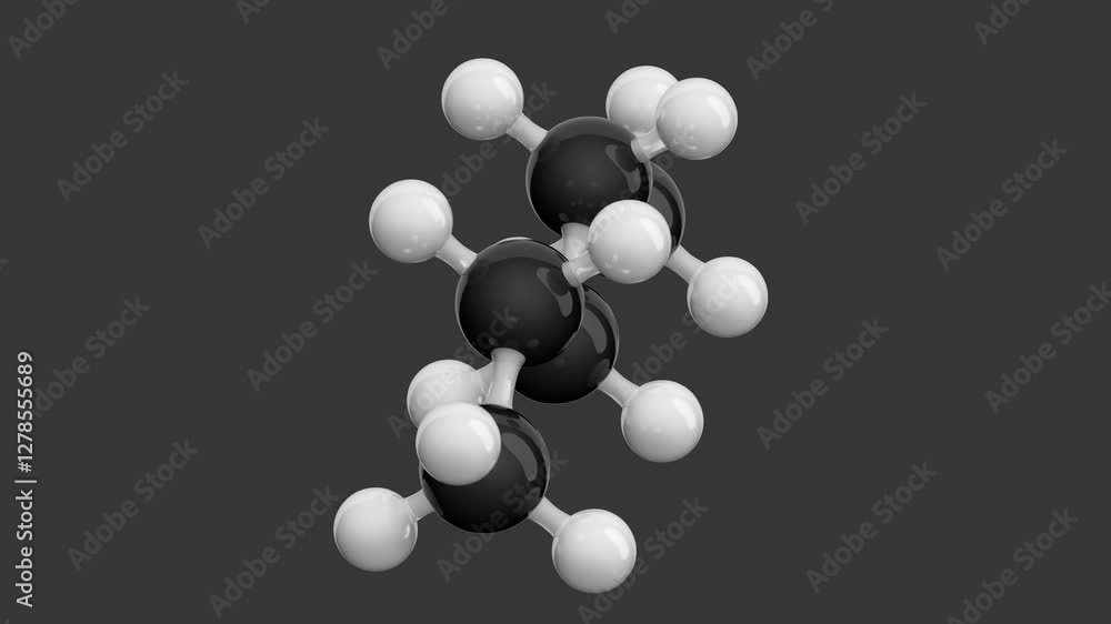 Pentane molecular structure: 3D model of molecule. Chemical formula ...