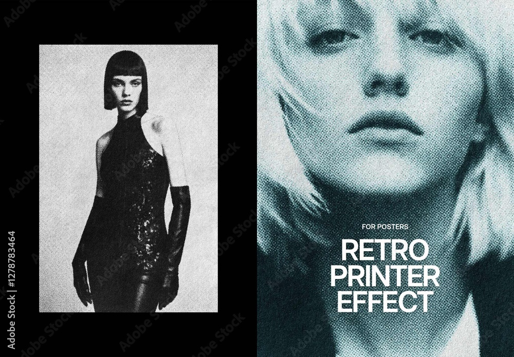 Retro Printer Poster Effect Mockup Stock Template | Adobe Stock