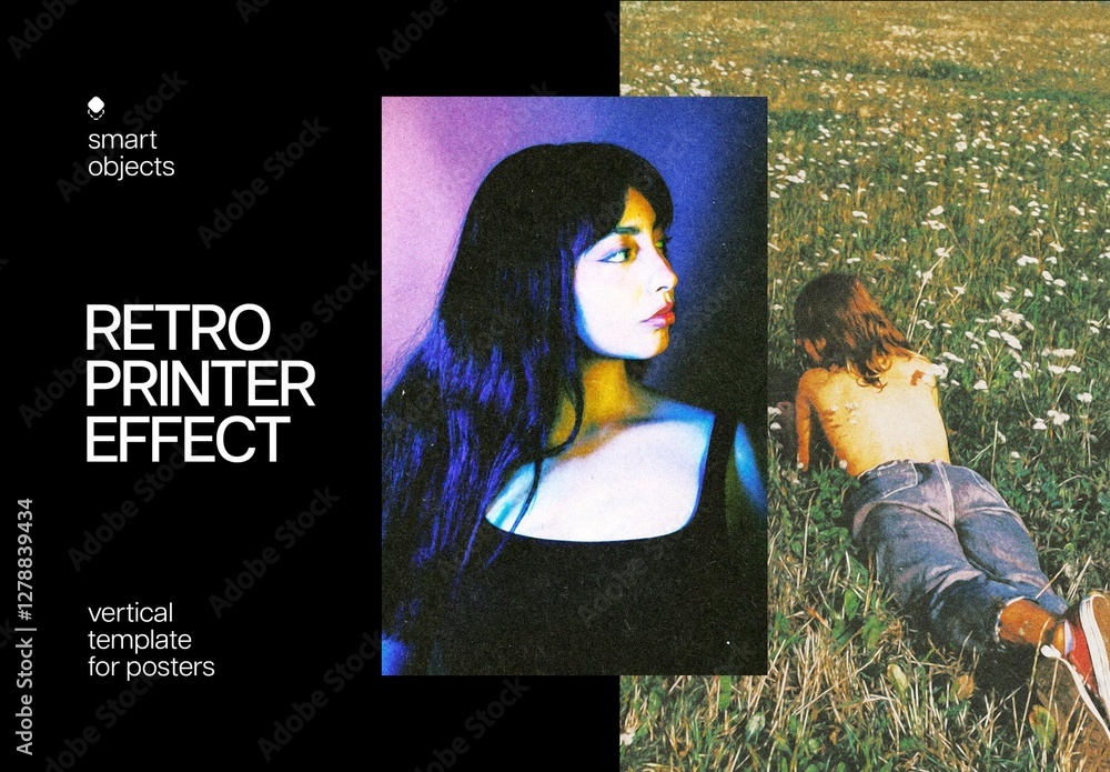 Retro Printer Poster Photo Effect Mockup Stock Template | Adobe Stock