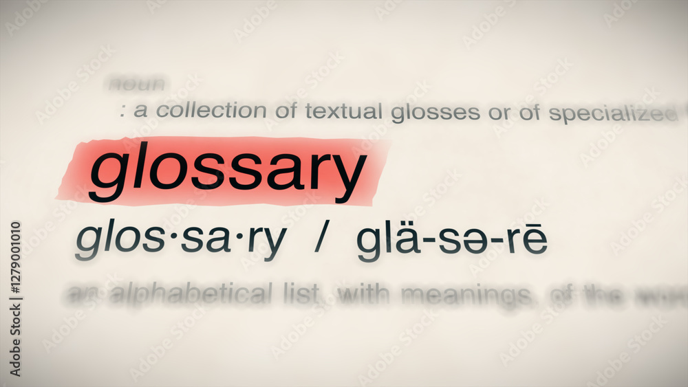 Poster The word "glossary" in a dictionary, showing its definition and ...
