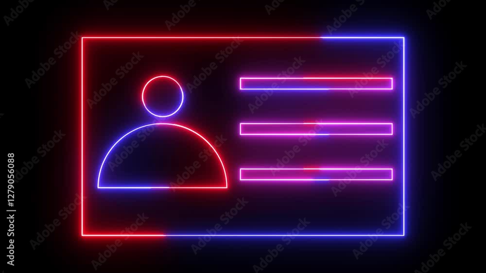 ID card icon animation neon glowing red blue color user id ...