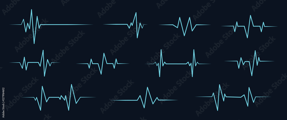 Poster Heart rhythm set, Electrocardiogram, ECG - EKG signal, Heart ...