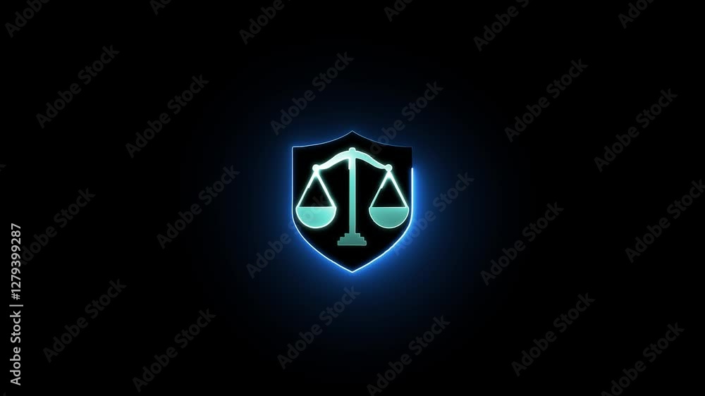 Neon Justice scale outline animation. Court of law symbol. Balance ...